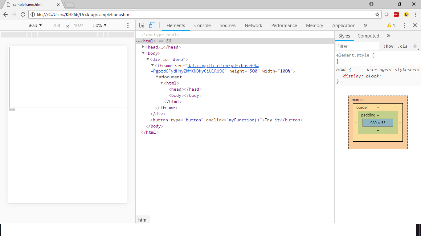 iFrame is not Loaded into the Browser Widget on Tablet SPA