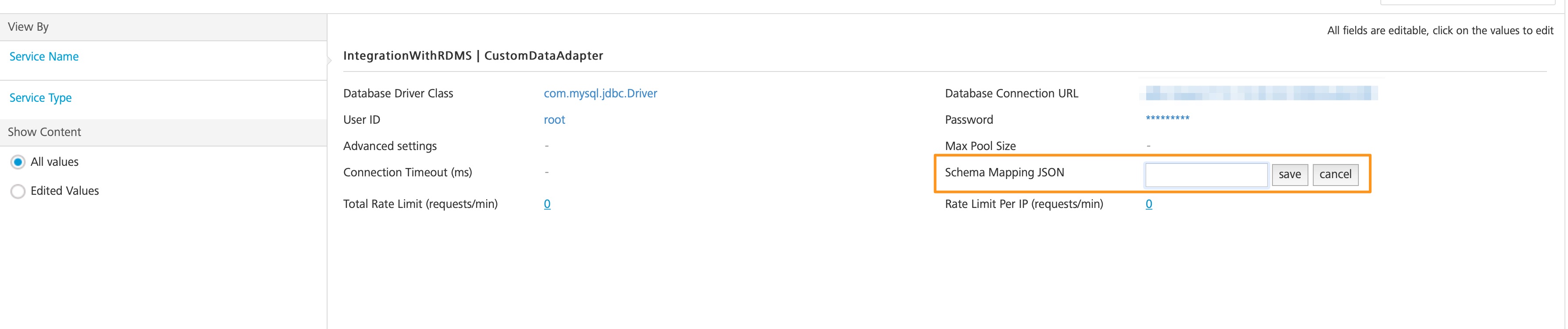 Reconfiguring the Schema Name in Relational Database Integration Service