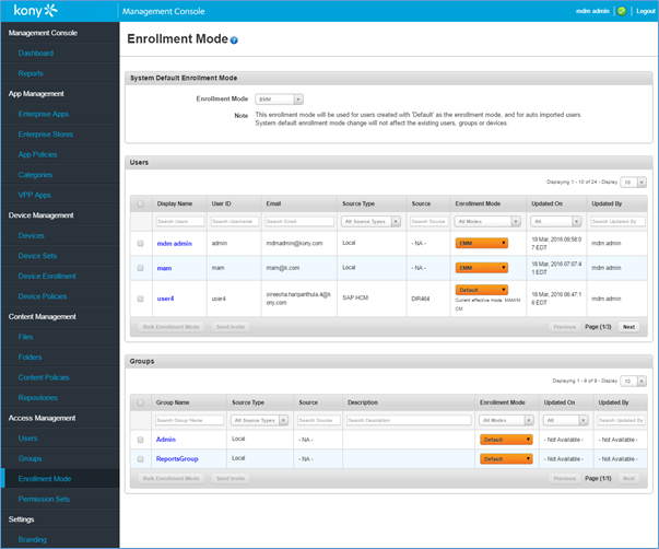 Multiple device enrollment modes in a single EMM instance