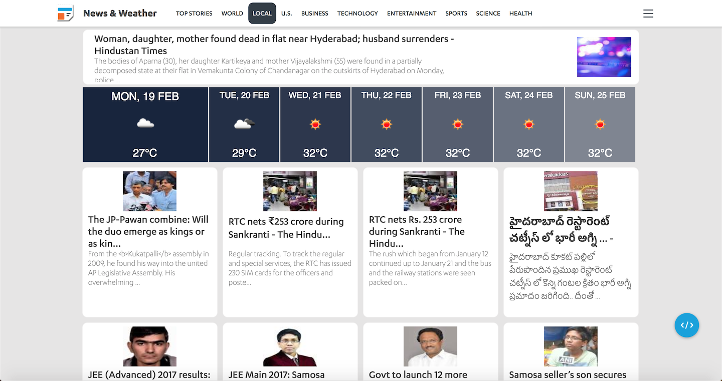 News and Weather Desktop Web Sample App