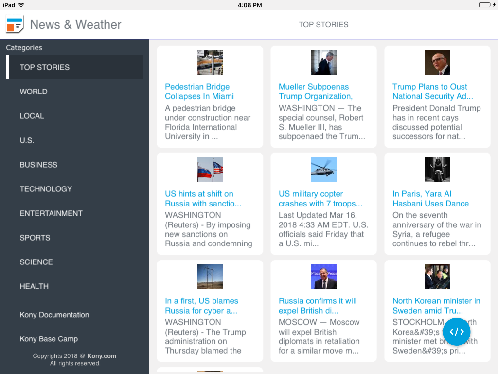 News and Weather Tablet Sample App