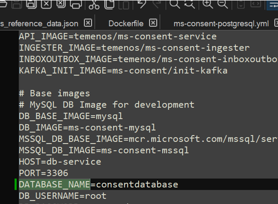 Steps to change the Database name used in Microservice