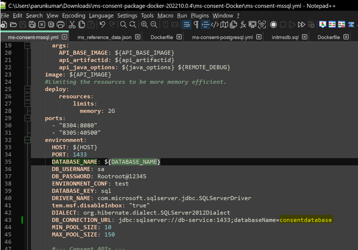 Steps to change the Database name used in Microservice